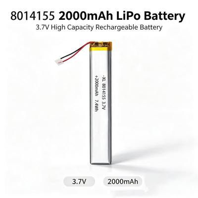 China Long Size Ultra Thin 8014155 Lithium Polymer Battery 3.7V 2000mAh Suitable for LED Lights and Household Appliances for sale