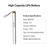 China Long Size Ultra Thin 8014155 Lithium Polymer Battery 3.7V 2000mAh Suitable for LED Lights and Household Appliances for sale