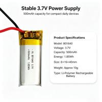 China Polymer Soft Pack NCM Lithium Battery 801640 3.7V 500mAh Suitable for E-books Smart Watches and Sterilizers. for sale