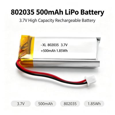 China 802035  3.7V 500mAh Lipo Battery Soft Pack Polymer Battery for Portable Electronic Devices for sale