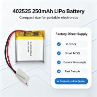 China Rechargeable Lithium Polymer Battery Model 402525 3.7V, 250mAh Small Form Factor Pouch Battery for sale
