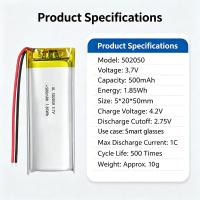 China 502050 Lithium Polymer Battery 3.7V 500mAh Pouch Cell for Reading Pens and Beauty Devices for sale