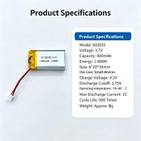 China 602035 3.7V 400mAh Li-Po Battery Slim Lithium Polymer Cell for Smart Watch Bluetooth Earphones Bracelets for sale