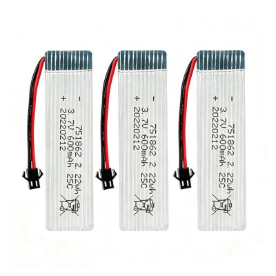 China 751862 3.7v 25C High Discharge Rechargeable Li-Polymer Battery Cell 600mAh 4.2V Max Voltage 300-Cycle for UAV Drone for sale