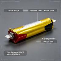 China 07250 3.7V-4.2V 80mAh Li Polymer Lithium Ion Battery 7*25mm 1C Discharge Rate 300 Cycles 3.5g with Nickel Tabs for sale