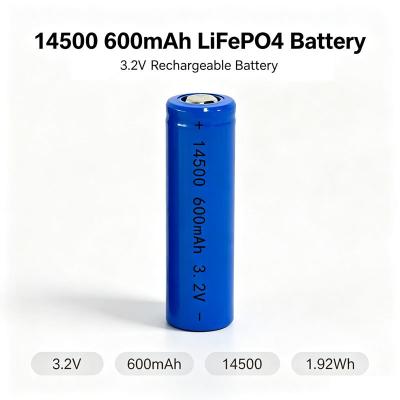 China Cylindrical 14500 LiFePO4 Cell 3.2V 600mAh Rechargeable Lithium Iron Phosphate Cell for Flashlight Toy Home Appliance for sale