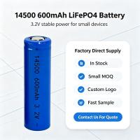 China Cylindrical 14500 LiFePO4 Cell 3.2V 600mAh Rechargeable Lithium Iron Phosphate Cell for Flashlight Toy Home Appliance for sale