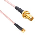 China Sma Female Gold Plated To Mcx Plug Right Angle Gold Plated Cable Assy With Heatshrink for sale