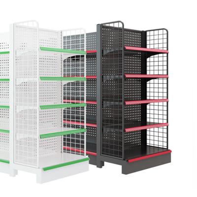China Double Sided Wire Mesh Gondola Display Rack Shelf Grocery Supermarket Shelves for sale