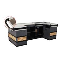 China Convenient Supermarket Steel Checkout Counters Stainless Steel Table Cashier for sale