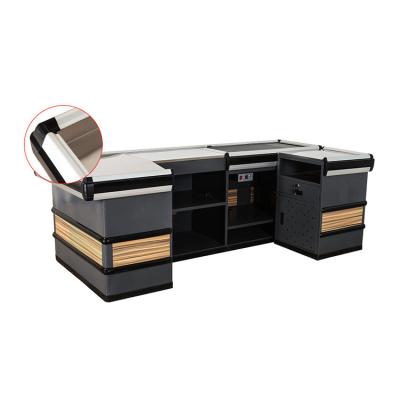 China Convenient Supermarket Steel Checkout Counters Stainless Steel Table Cashier for sale