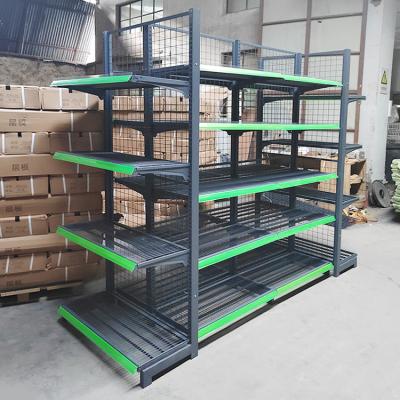 China Stable Supermarket Display Shelving with Load Capacity 30-80KG/Layer and Cold Rolled Steel for sale