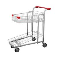 China 2-Layer Metal Shopping Trolley Cart with 4 Rubber Wheels for sale
