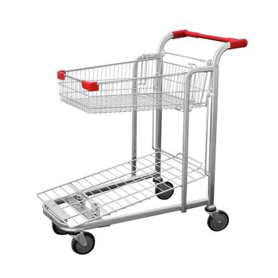 China 2-Layer Metal Shopping Trolley Cart with 4 Rubber Wheels for sale