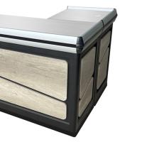 China Stainless Steel Supermarket Checkout Counter with Partition Layout and Equipment Linkage for Anti-Corrosion and Efficient Settlement for sale