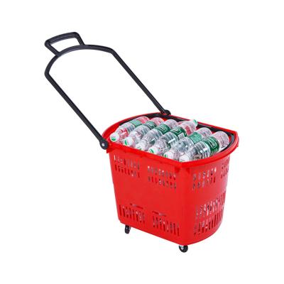 China Four-wheel push 20L capacity plastic trolley basket with 35-80KG load capacity and 360° rotating wheels for sale