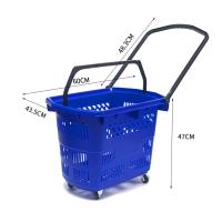 China Durable Plastic PP Trolley Basket with 360° Rotating Wheels and Ergonomic Handle for Easy Shopping for sale
