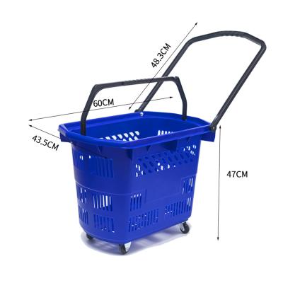 China Durable Plastic PP Trolley Basket with 360° Rotating Wheels and Ergonomic Handle for Easy Shopping for sale