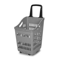China 60L Capacity Plastic Trolley Basket with 360° Rotating Wheels and Stackable Design for Brand Customization for sale