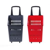 China 60L Capacity Plastic Trolley Basket with 360° Rotating Wheels and Stackable Design for Brand Customization for sale