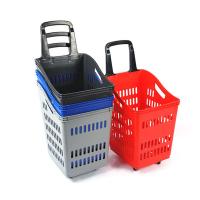 China 60L Capacity Plastic Trolley Basket with 360° Rotating Wheels and Stackable Design for Brand Customization for sale