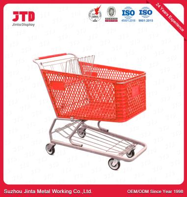 China 180L Plastic Trolley Basket ISO9001 Grocery Shopping Cart With Wheels for sale
