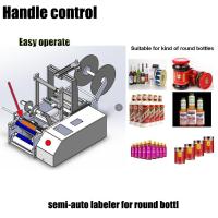 China PLC Controlled Manual Fast Semi Automatic Adhesive Wine Round Bottle Labeling Machine for sale