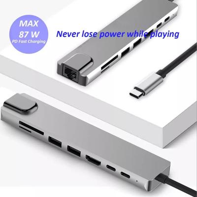 China 8in1 Multiple Hdmi Docking Station RJ45 3.0 Usb C Laptop Hub for sale