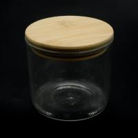China Candy Bamboo Glass Jars 1500ml Transparent Glass Canister With Bamboo Lid for sale
