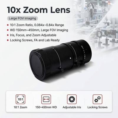 China Supplier 10:1 Zoom Lens 0.084x-0.84x 150-450mm WD for FA Lab Vision Correction Iris Focus Adjustable MSS-L-NMI-10X for sale
