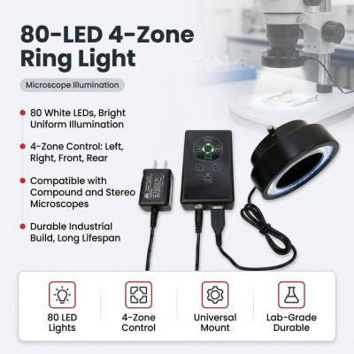 China Supplier 80-LED 4-Zone Ring Light High Brightness for Stereo Digital Microscope White LED Uniform Illumination MSS-A-80L4 for sale