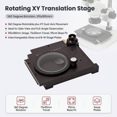 China Supplier 75x55mm Rotary XY Stage 360° 155x180mm Metal for Stereo Video Microscope Screw Mount Glass Plate MSS-A-TAB01 for sale