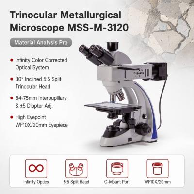 China OEM Factory Infinity Metallographic Microscope Trinocular 30° Incline WF10X20mm for Metal Inspection Lab CE MSS-M-3120 for sale