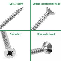 China SUS316 Stainless Steel Type 17 Point Pozi Double Csk Head Chipboard Screws With 6 Nibs for Wood for sale