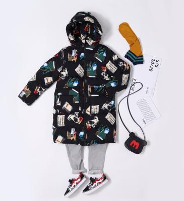 China Autumn Winter Kids Qualitiy Fashion White Duck Feather Parka Stock Print Warm Puffer Down Jacket for sale
