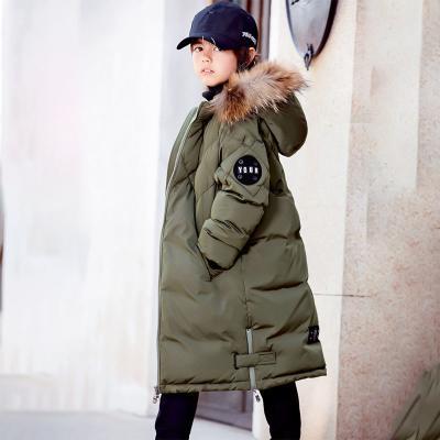 China Bilemi Long Hooded Real Fur Coats Kids Down Jacket Army Gren Winter Jacket for Boy for sale