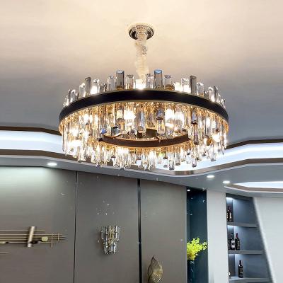China E14 Luxury Modern Crystal Chandeliers Rustproof Leather Decoration Black Pendant Light for sale