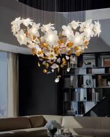 China Copper + Imitation Jade Flowers Light Luxury Hotel Loft Villa Crystal Staircase Chandelier for sale