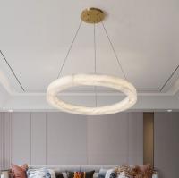 China Nordic Led Modern Ring Spanish Alabaster Stone Brass Pendant Lamp Chandelier For Living Room for sale