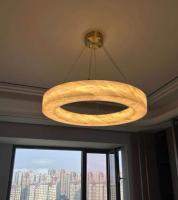 China Nordic Led Modern Ring Spanish Alabaster Stone Brass Pendant Lamp Chandelier For Living Room for sale