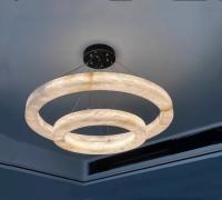 China Nordic Led Modern Ring Spanish Alabaster Stone Brass Pendant Lamp Chandelier For Living Room for sale
