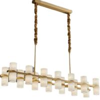 China Custom Dining Room Bar Rectangle Ceiling Luxury Alabaster Decorative Chandelier Gold Brass Pendant Light for sale