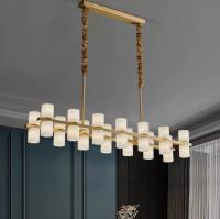 China Custom Dining Room Bar Rectangle Ceiling Luxury Alabaster Decorative Chandelier Gold Brass Pendant Light for sale