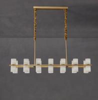 China Custom Dining Room Bar Rectangle Ceiling Luxury Alabaster Decorative Chandelier Gold Brass Pendant Light for sale