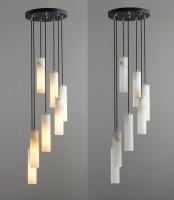 China Luxury lighting fixturesArt creative designer alabaster chandelier hotel lobby dining room long strip marble pendant lig for sale