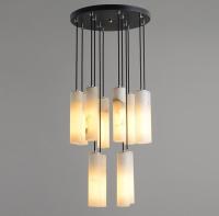 China Luxury lighting fixturesArt creative designer alabaster chandelier hotel lobby dining room long strip marble pendant lig for sale