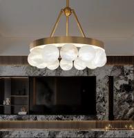 China luxury  House Spanish Alabaster Chandelier Living Room Brass Round Marble Ball Dining Room Bedroom Lighting for sale