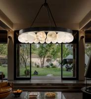 China luxury  House Spanish Alabaster Chandelier Living Room Brass Round Marble Ball Dining Room Bedroom Lighting for sale