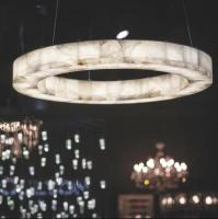 China Custom European Modern Unique Circle Ring Lighting White Natural Led Alabaster Chandelier For Living Room Dining Room for sale
