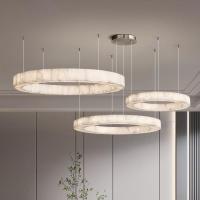 China Custom European Modern Unique Circle Ring Lighting White Natural Led Alabaster Chandelier For Living Room Dining Room for sale
